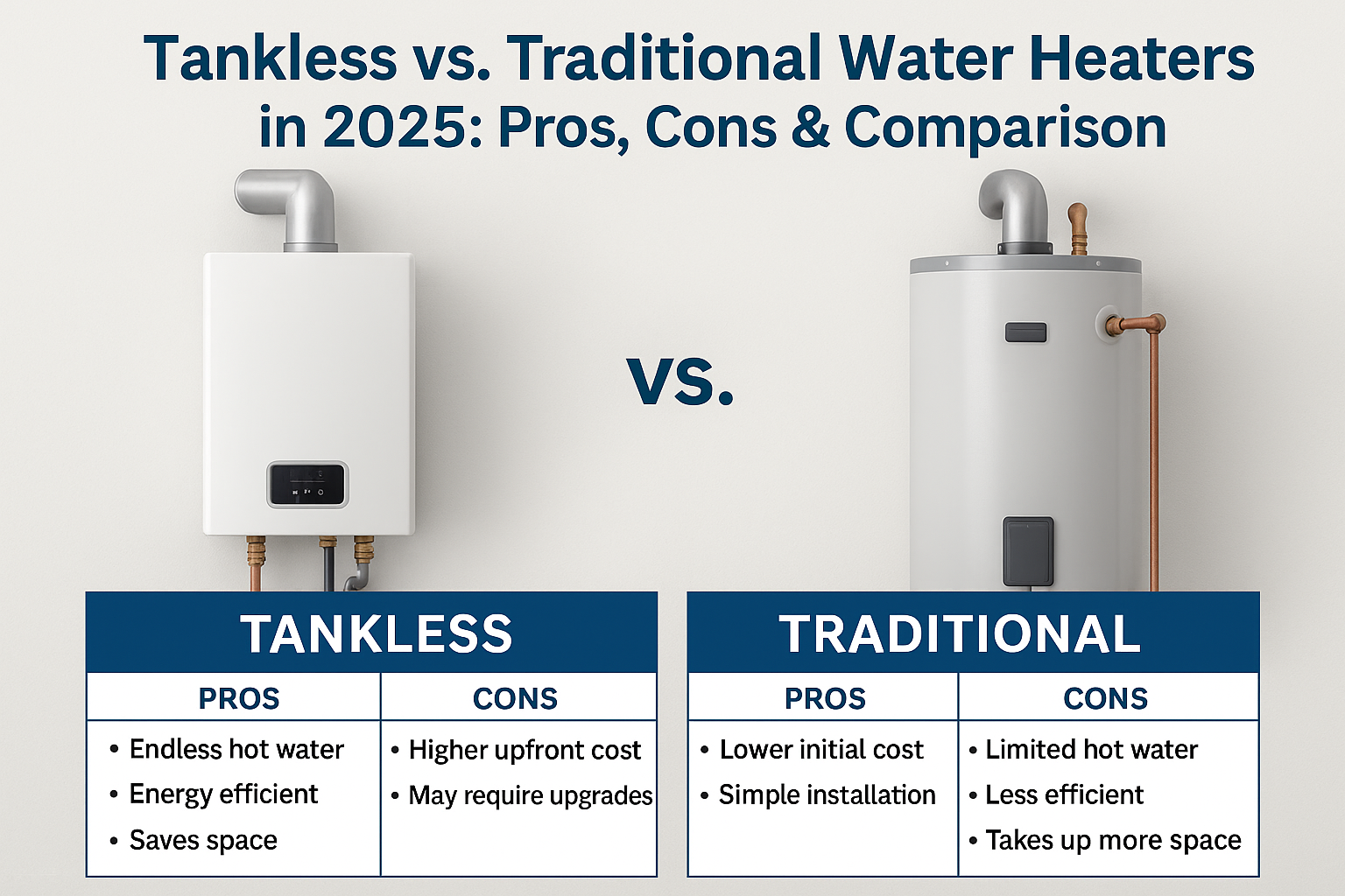 Tankless vs. Traditional Water Heaters in 2025 | Pros, Cons & Comparison - All Week Plumbing